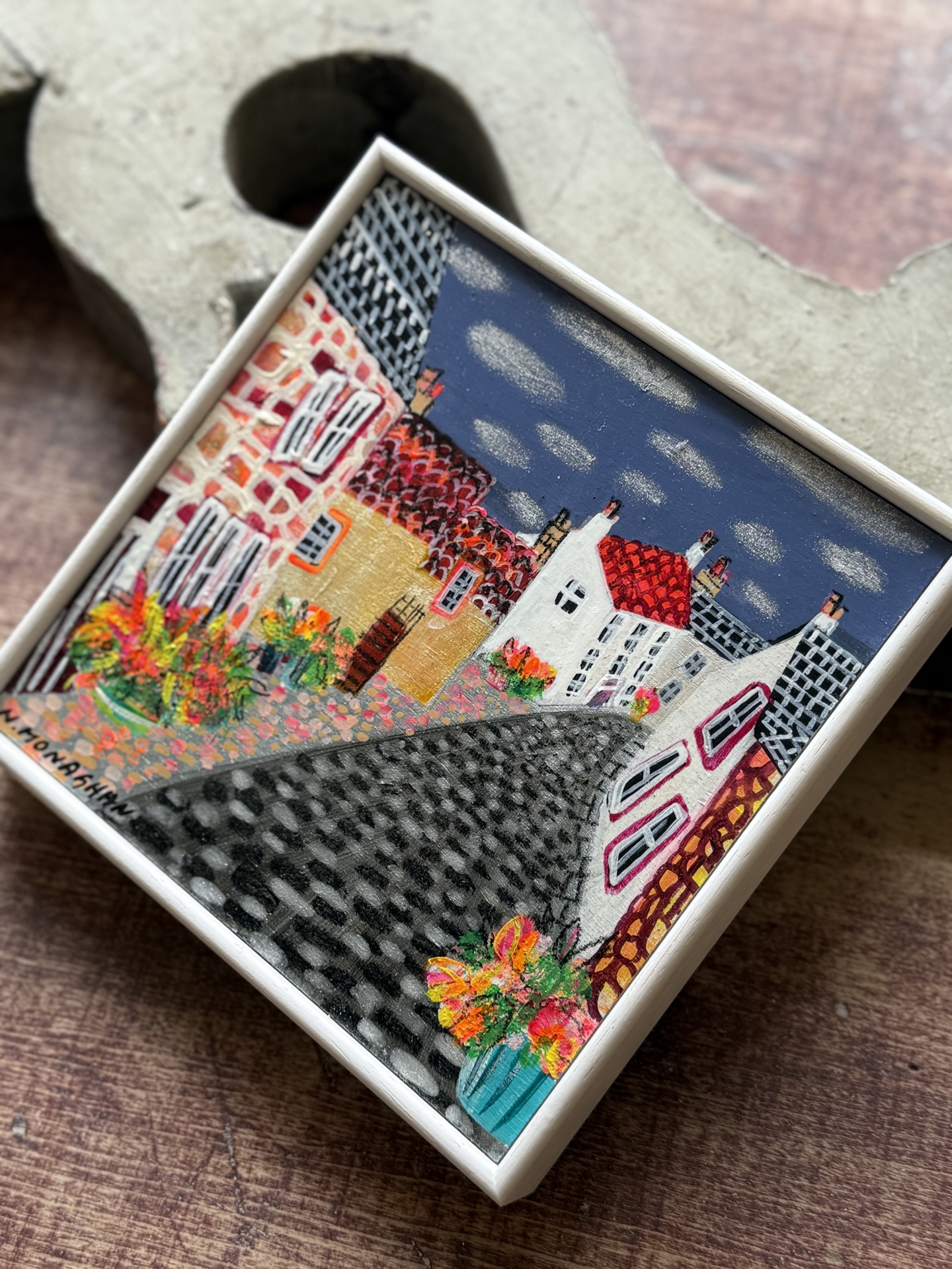 "Culross, Cobbled Streets & Spring Flowers" - 6x6 original art by Nikki ...